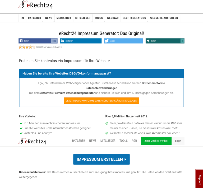 Professionelles Impressum für WordPress-Blog erstellen